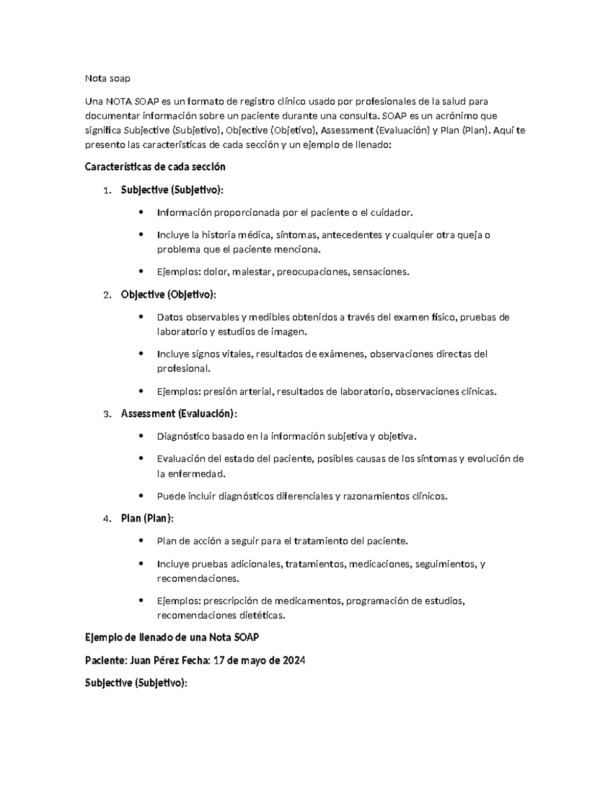 Resumen Breve de Nota SOAP y Ejemplo Práctico de Llenado - Studocu