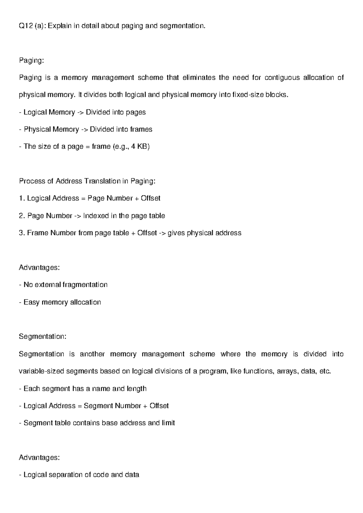 OS Lecture Notes: Paging, Segmentation, & Disk Scheduling Algorithms ...