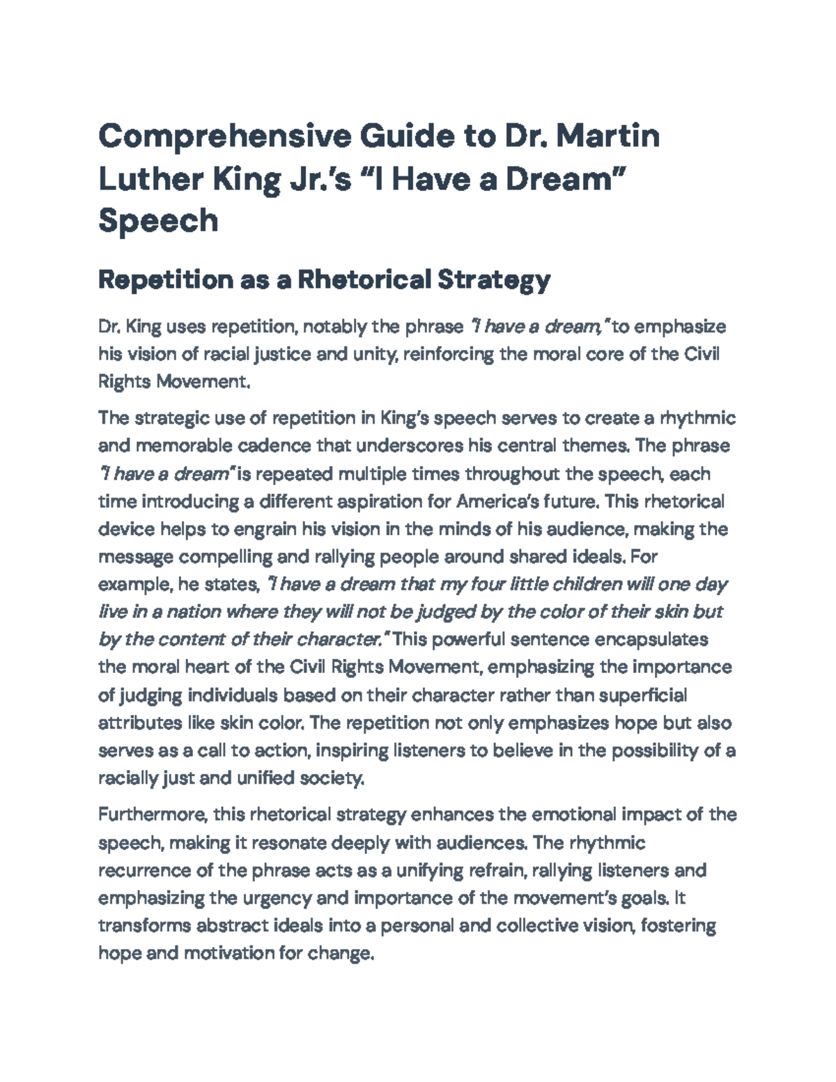 Comprehensive Analysis of King's "I Have a Dream" Speech (ENG 101 ...
