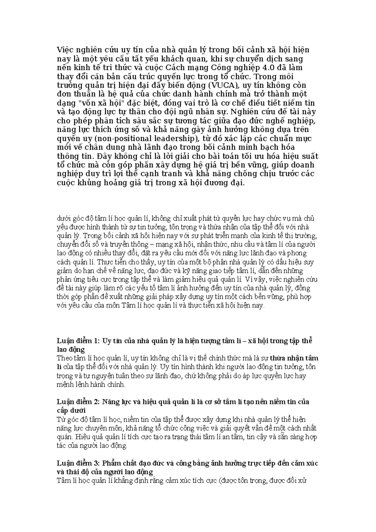 Nghiên cứu Tâm lý học Quản lý: Uy tín Nhà Quản lý trong Kinh tế 4.0 ...