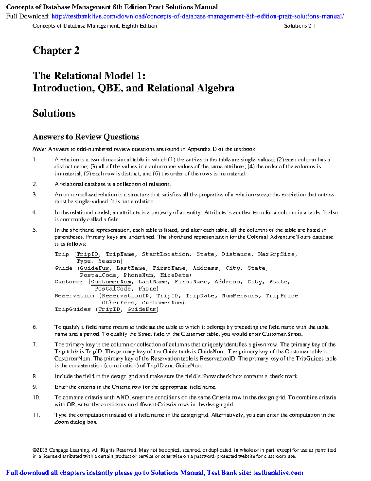 Concepts of Database Management (8th Ed.) Solutions Manual - Chapter 2 - Studocu