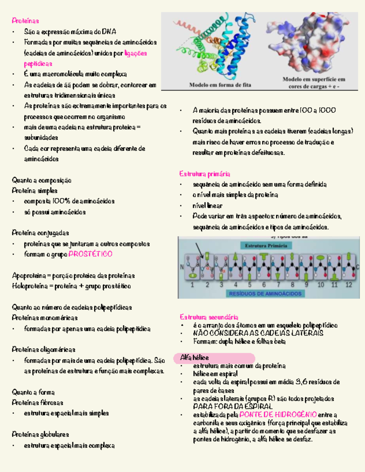 Bioquímica - Resumo sobre Estruturas e Funções de Proteínas - Studocu