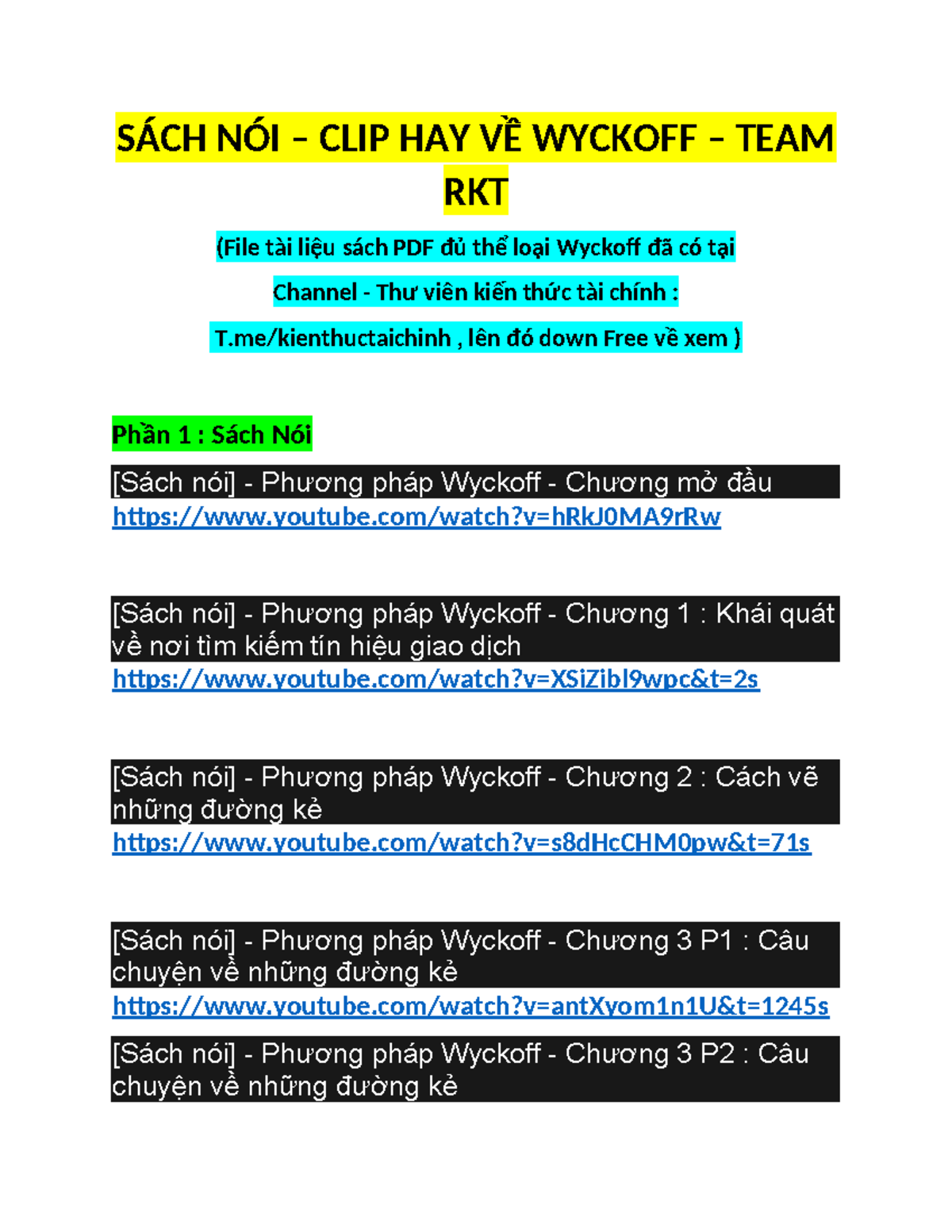 Tổng hợp Wyckoff - SÁCH NÓI – CLIP HAY VỀ WYCKOFF – TEAM RKT (File tài liệu sách PDF đủ thể loại ...