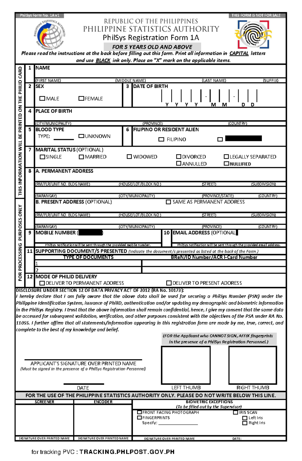Form 1 A ABOVE 5 YEARS OLD - 1 NAME (FIRST NAME) (MIDDLE NAME) (LAST ...