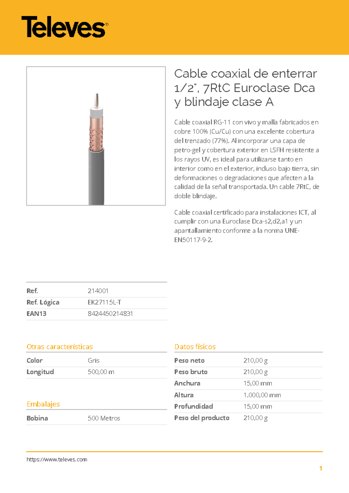 Cable Coaxial 7RtC Euroclase Dca - Doble Blindaje y LSFH - Studocu