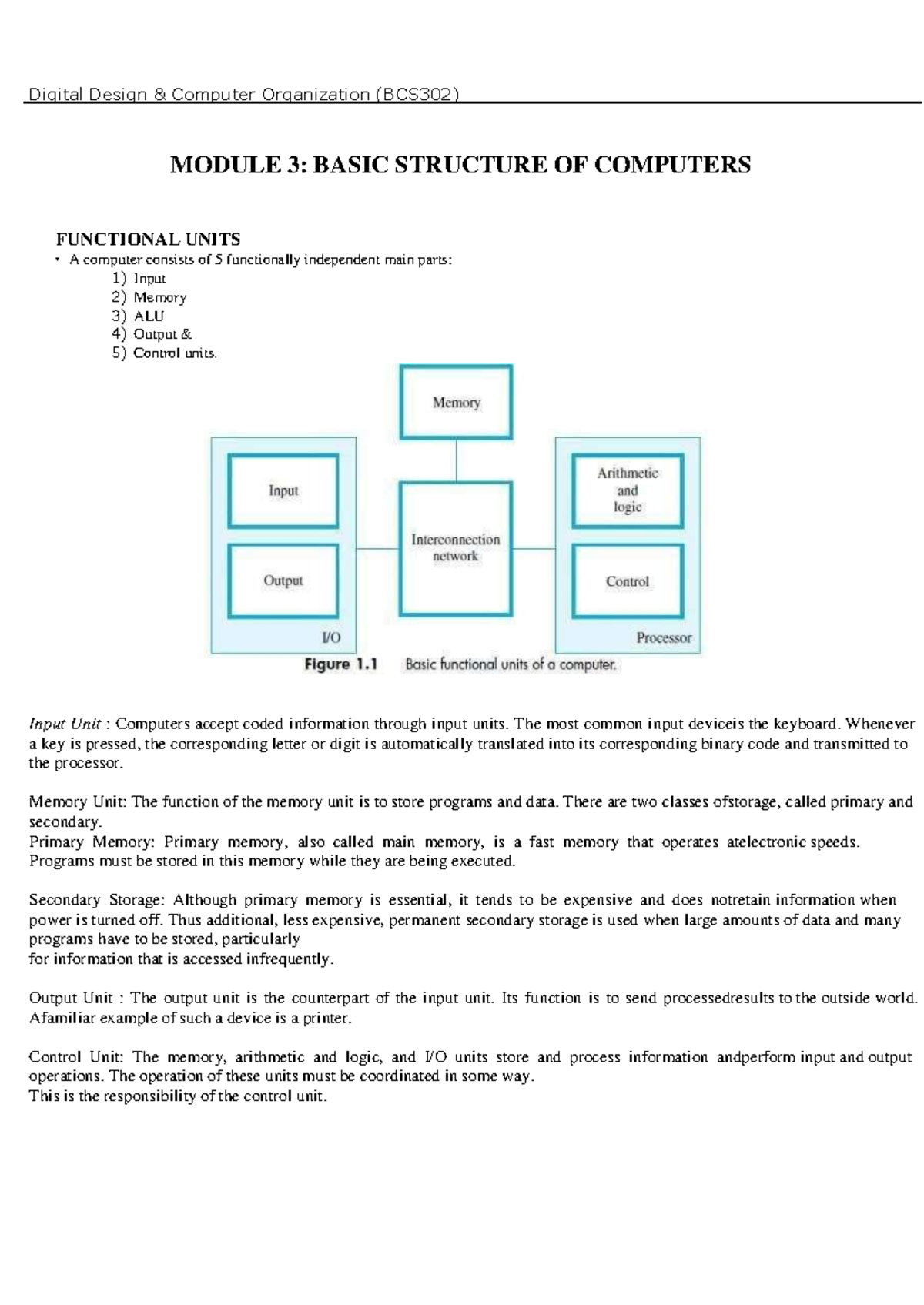 MOD 3 DDCO - Basic Structure of Computers and Functional Units - Studocu