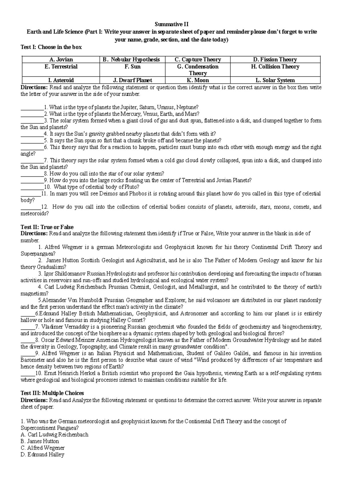 Assessment II: Earth and Life Science (Summative II) - Studocu