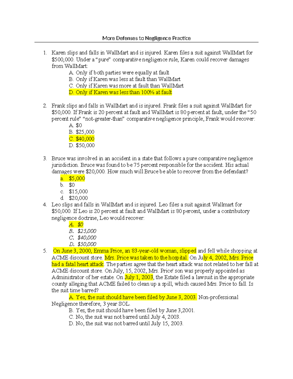 Defenses to Negligence Practice 1: Comparative & Contributory Analysis ...