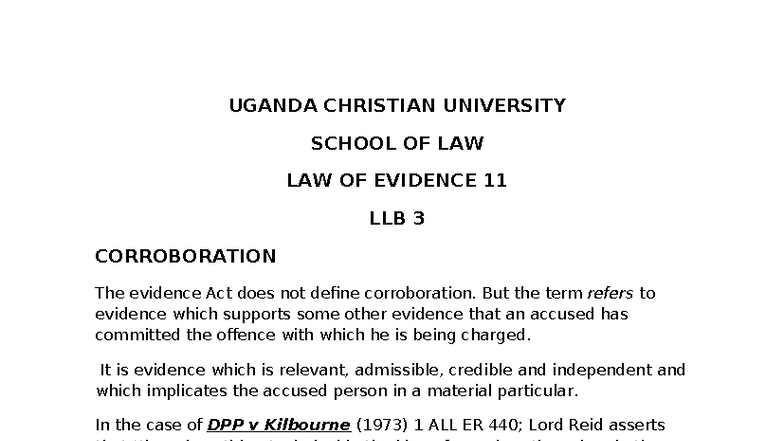 UGANDA CHRISTIAN UNIVERSITY SCHOOL OF LAW LLB 3 LAW OF EVIDENCE ...