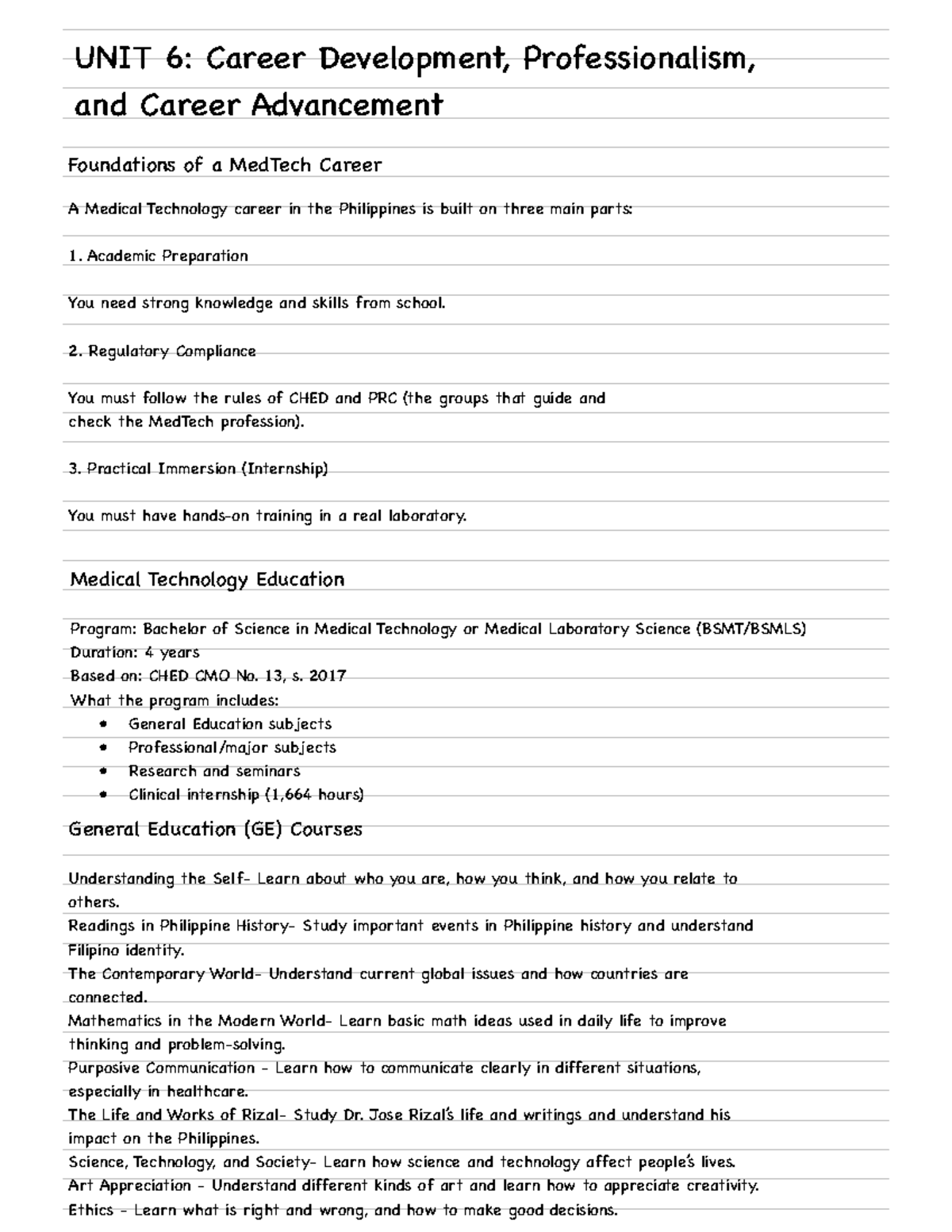 Unit 6: Career Development & Professionalism in MedTech - Studocu
