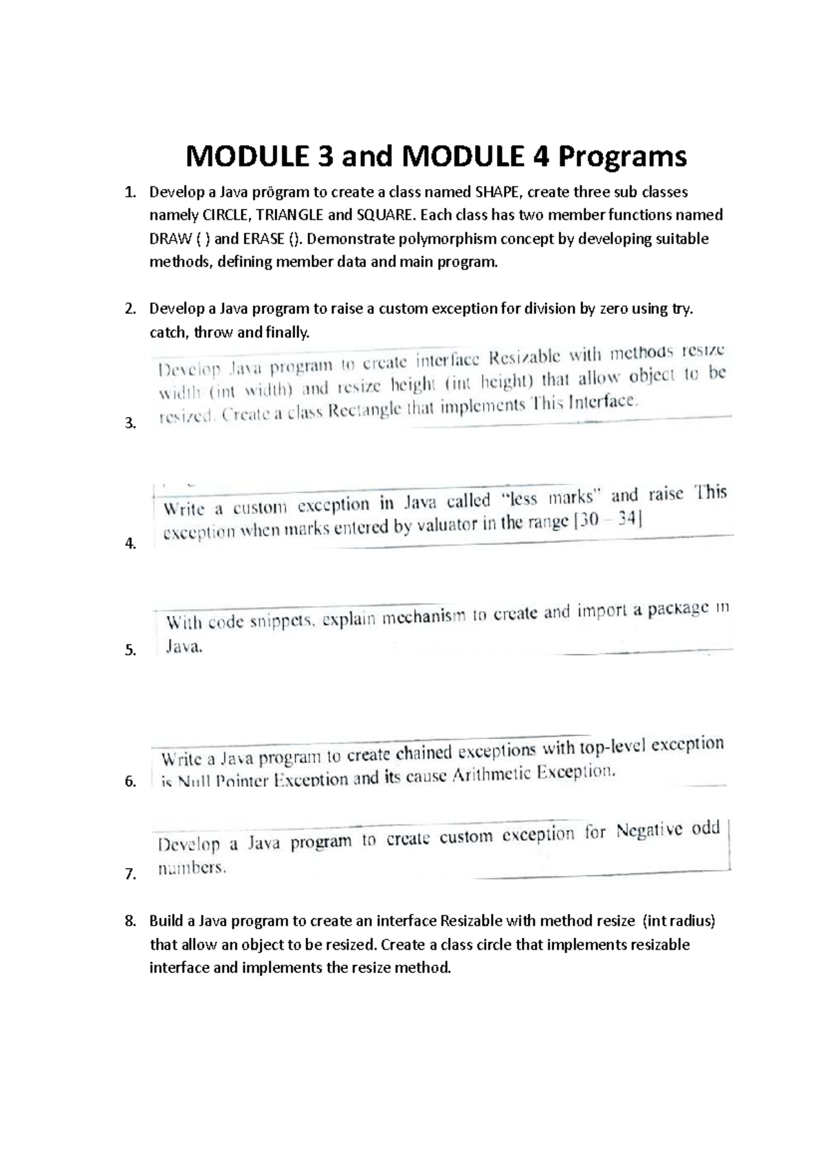 Java Programs for Module 3 & 4: Shape Classes & Custom Exceptions - Studocu