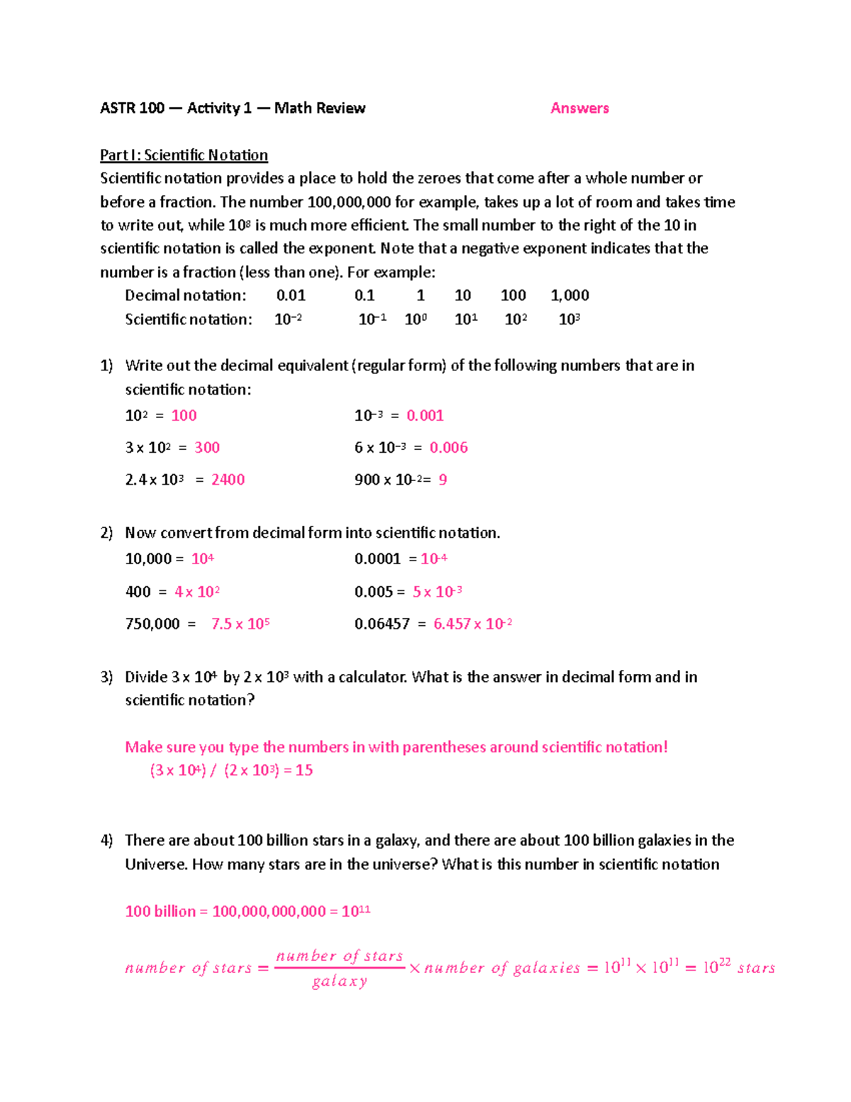 ASTR 100 — Activity 1 — Math Review - Studocu