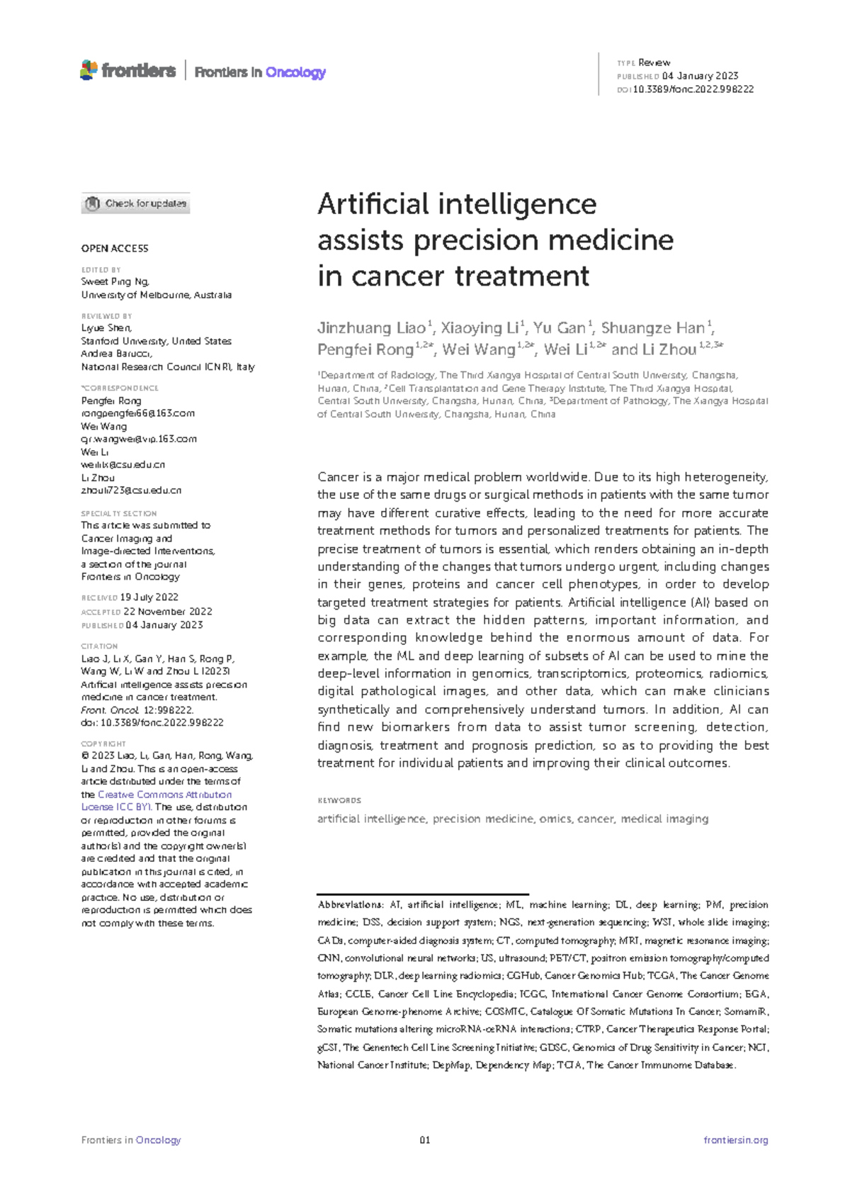 AI in Precision Medicine: Enhancing Cancer Treatment Strategies - Studocu