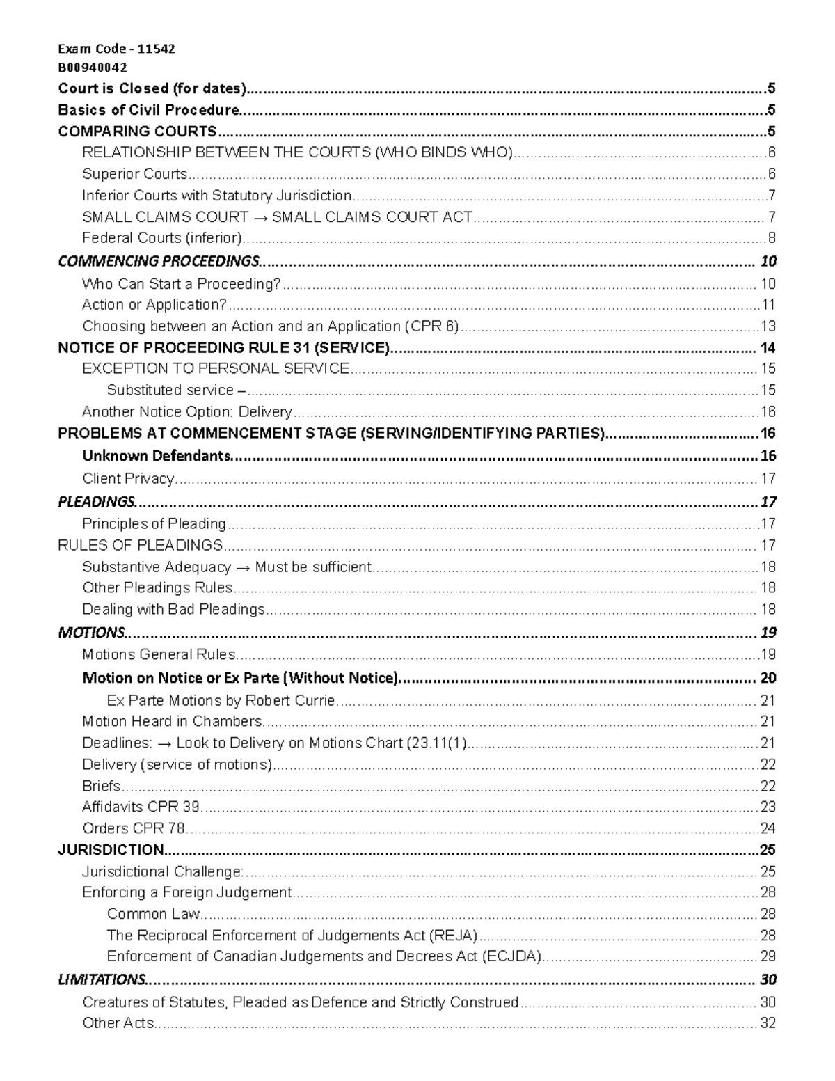 CIV PRO 11542: Comprehensive Guide to Civil Procedure Framework - Studocu