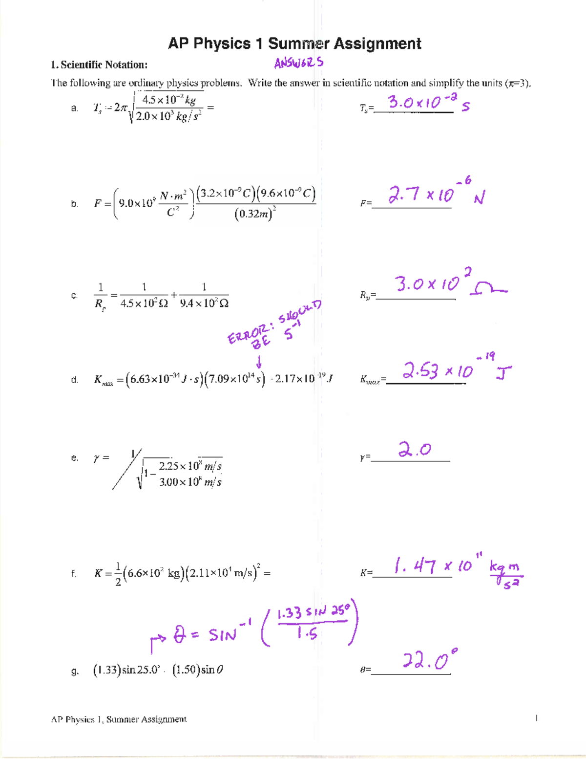 Summer Assignment w answers - Studocu