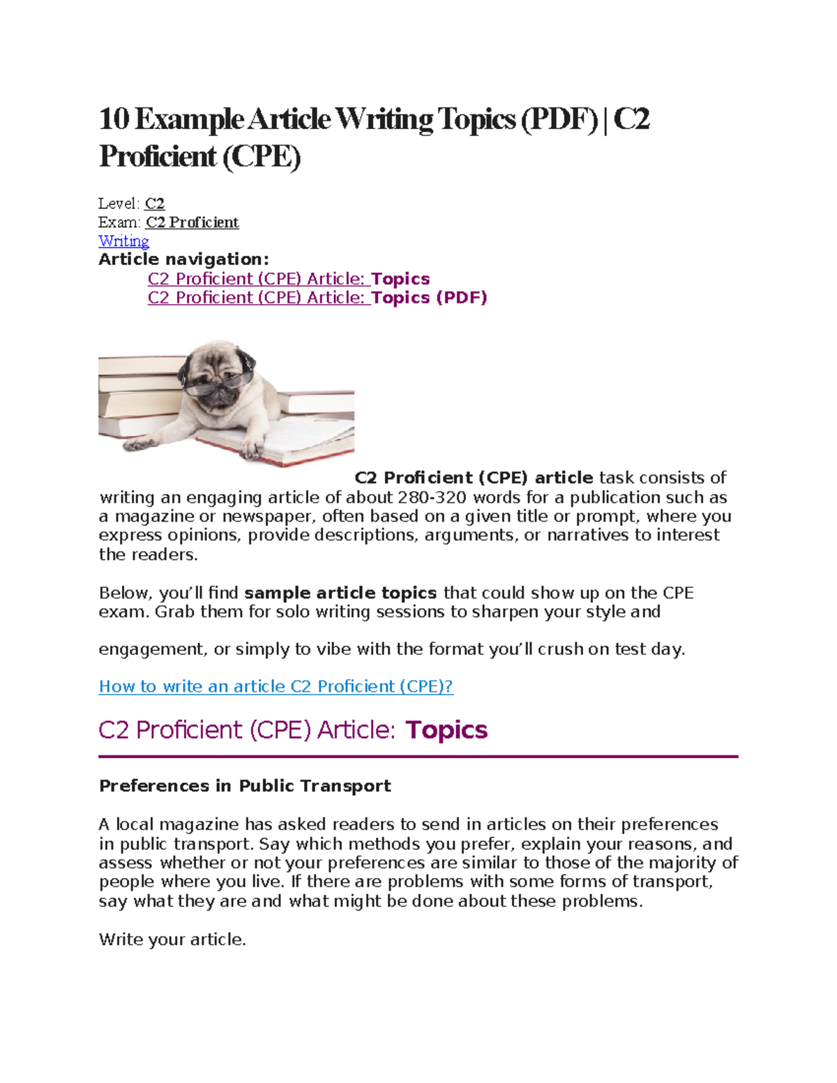 10 C2 Proficient (CPE) Article Writing Topics for Exam Prep - Studocu