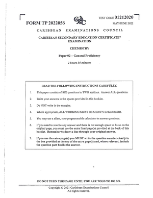 CSEC Chemistry - Notes - CSEC Chemistry 2024 SECTION A – PRINCIPLES OF ...