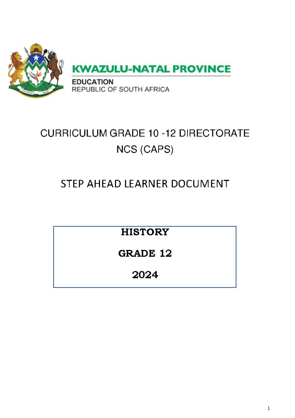 History Grade 12 Learner Support Document 2024: Step Ahead Guide - Studocu