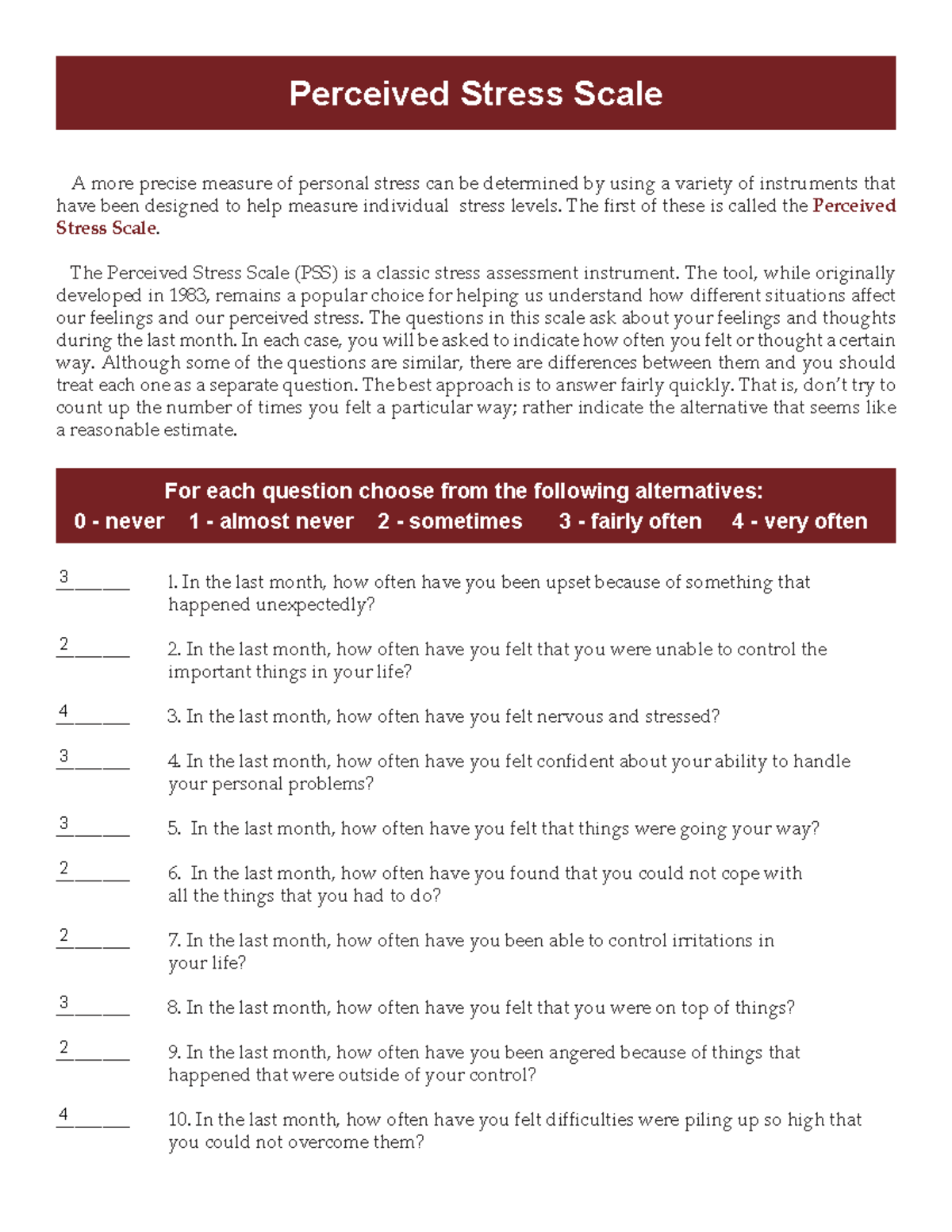 Perceived Stress Scale (PSS) Assessment Guide and Insights - Studocu