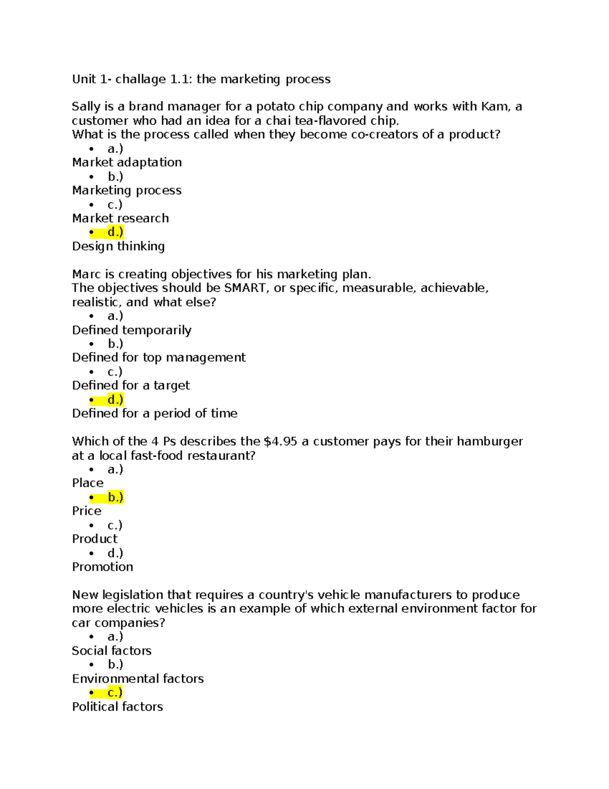 Unit 1 - Marketing Process & Principles Challenge 1 - Studocu