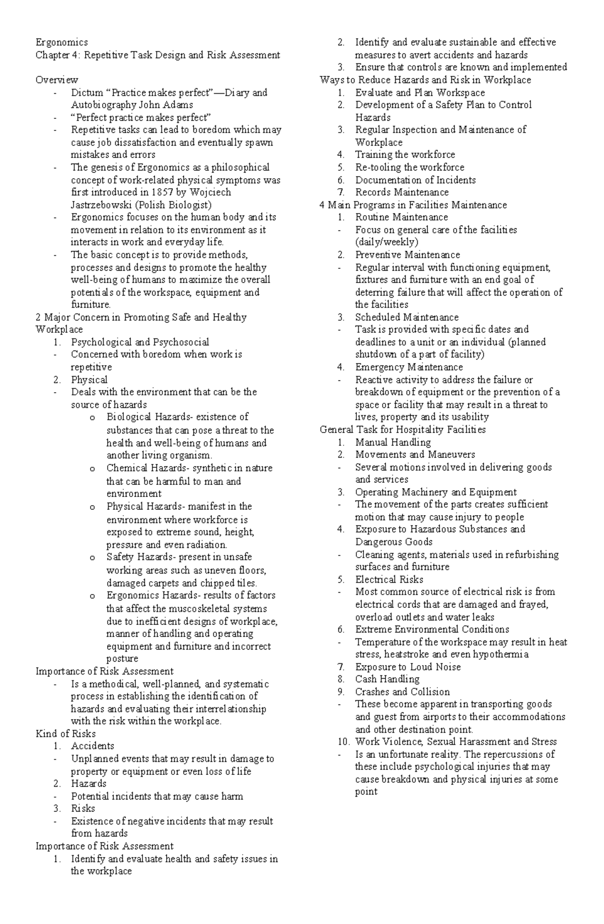 Chapter 4: Repetitive Task Design & Risk Assessment in Ergonomics - Studocu