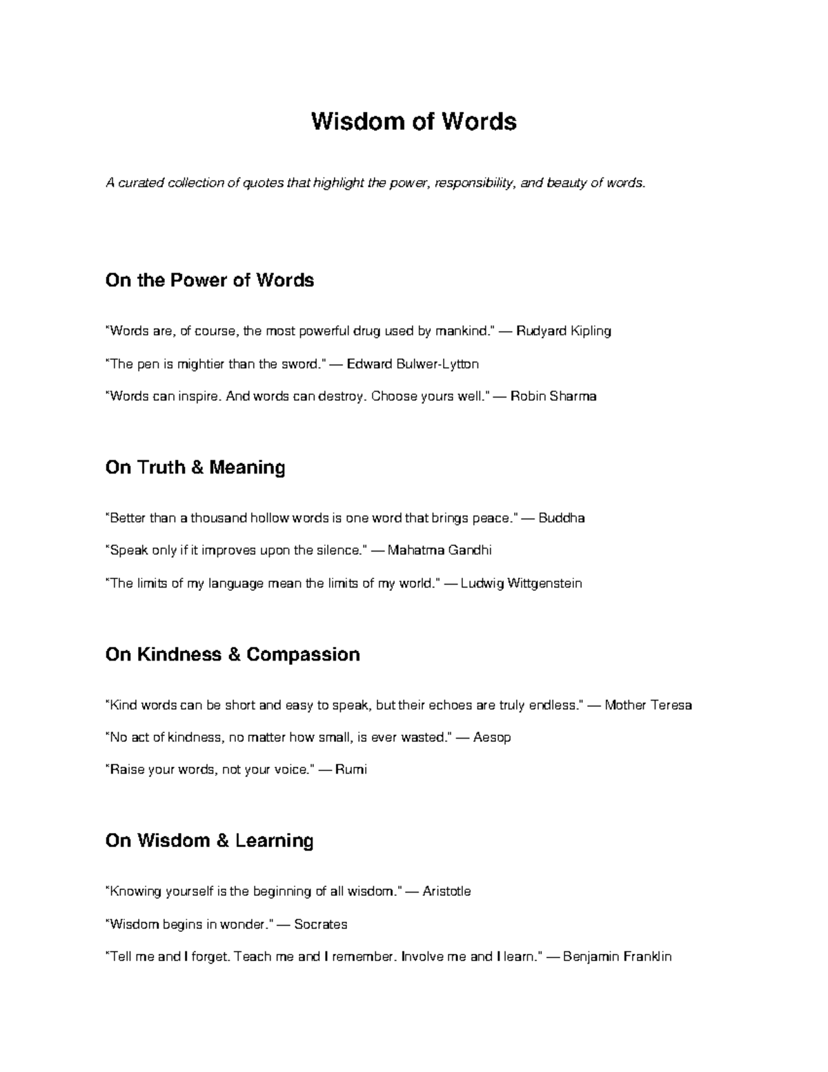 Wisdom of Words: A Curated Quote Collection on Language and Impact ...