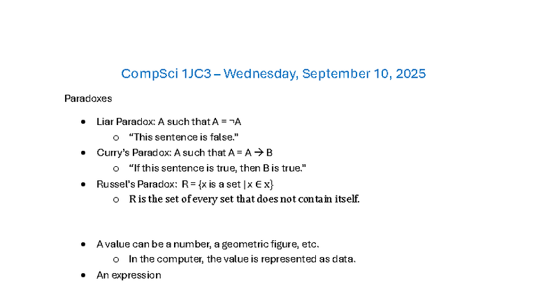 CompSci 1JC3 Tutorial Notes: Paradoxes & Computational Thinking - Studocu