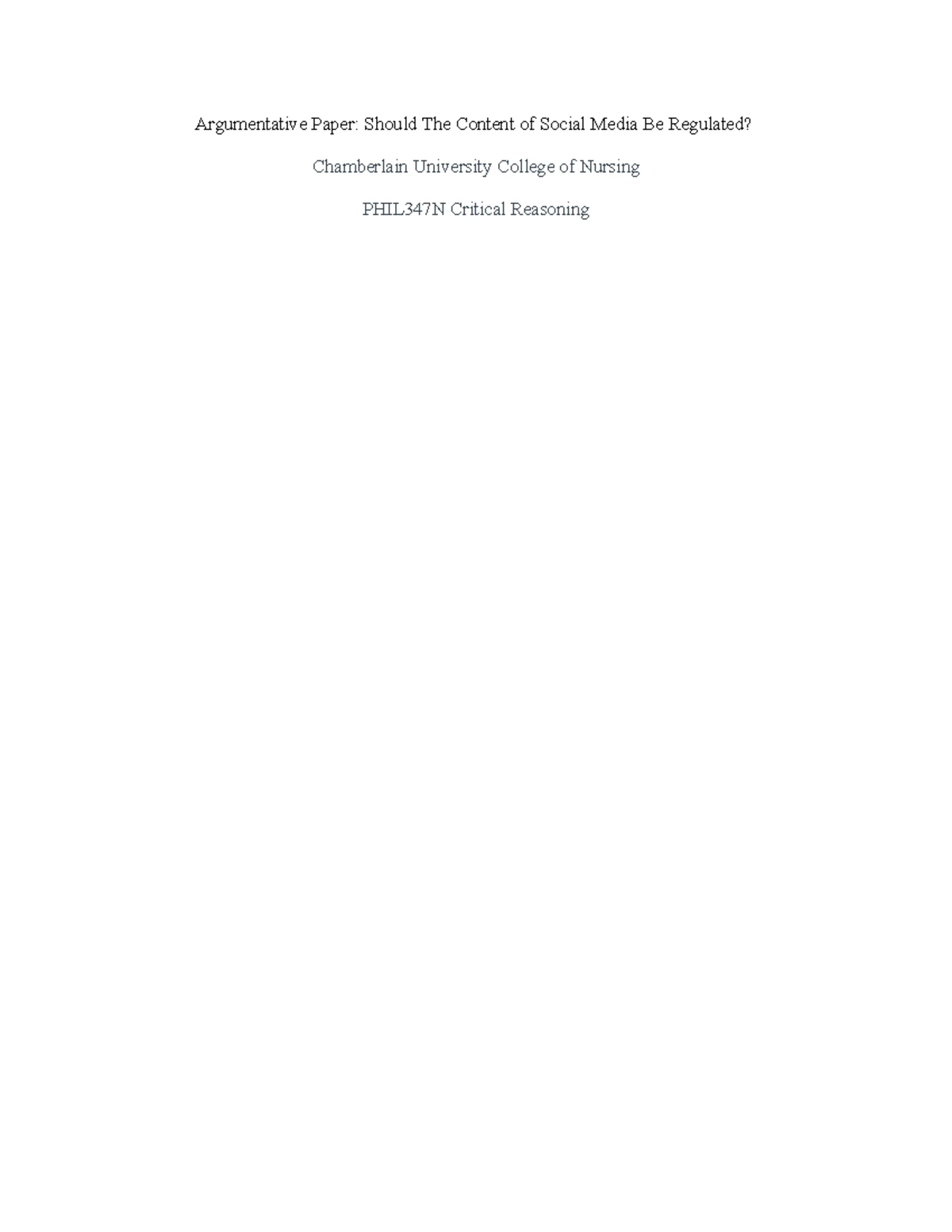 AP PHIL347N Argumentative Paper - Should Social Media Content Be ...
