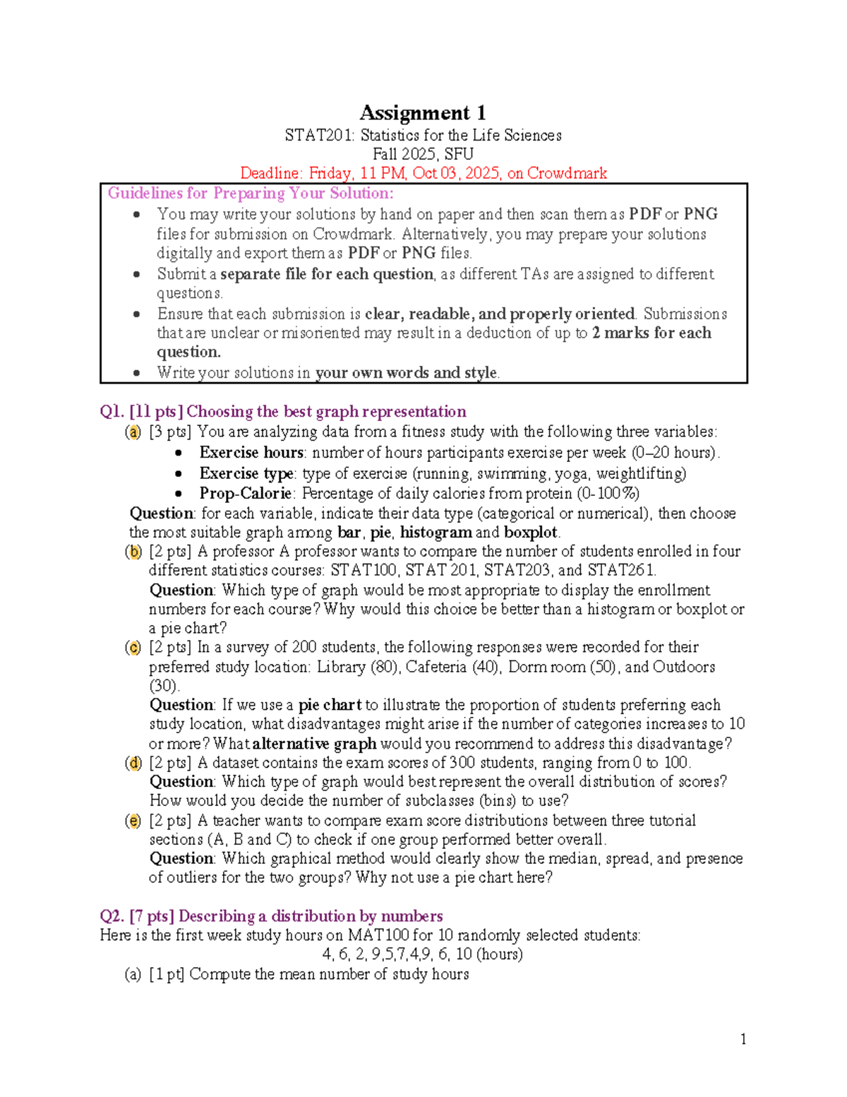 Assignment 1 STAT201: Graphs, Distributions, and Normality Analysis ...