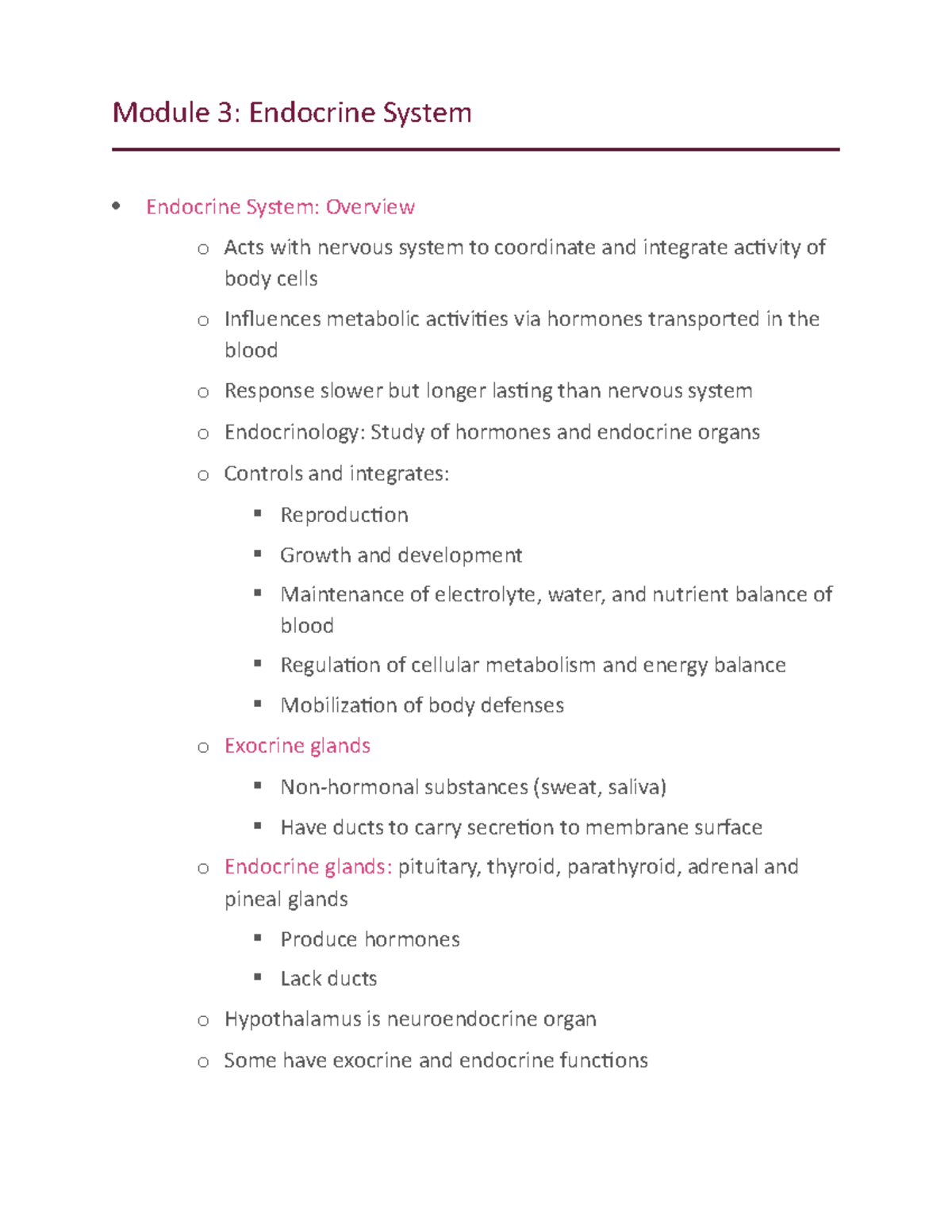 Module 3- topic 8 - Lecture notes 8 - Module 3: Endocrine System ...