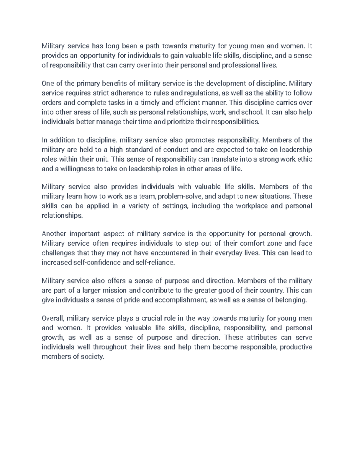 The role of military service is the way towards maturity - Military ...