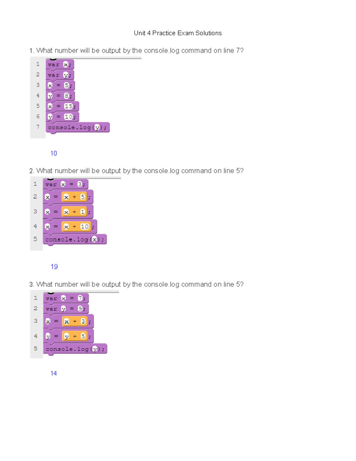 AP Comp sci practice Exam - Unit 4 Practice Exam Solutions 1. What ...