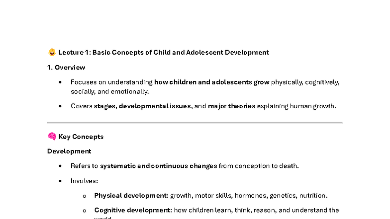 Lifespan Development Notes: Child & Adolescent Growth Concepts - Studocu