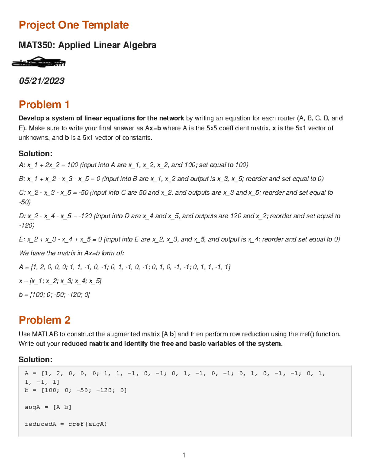 Project One Assignment - Project One Template MAT350: Applied Linear ...