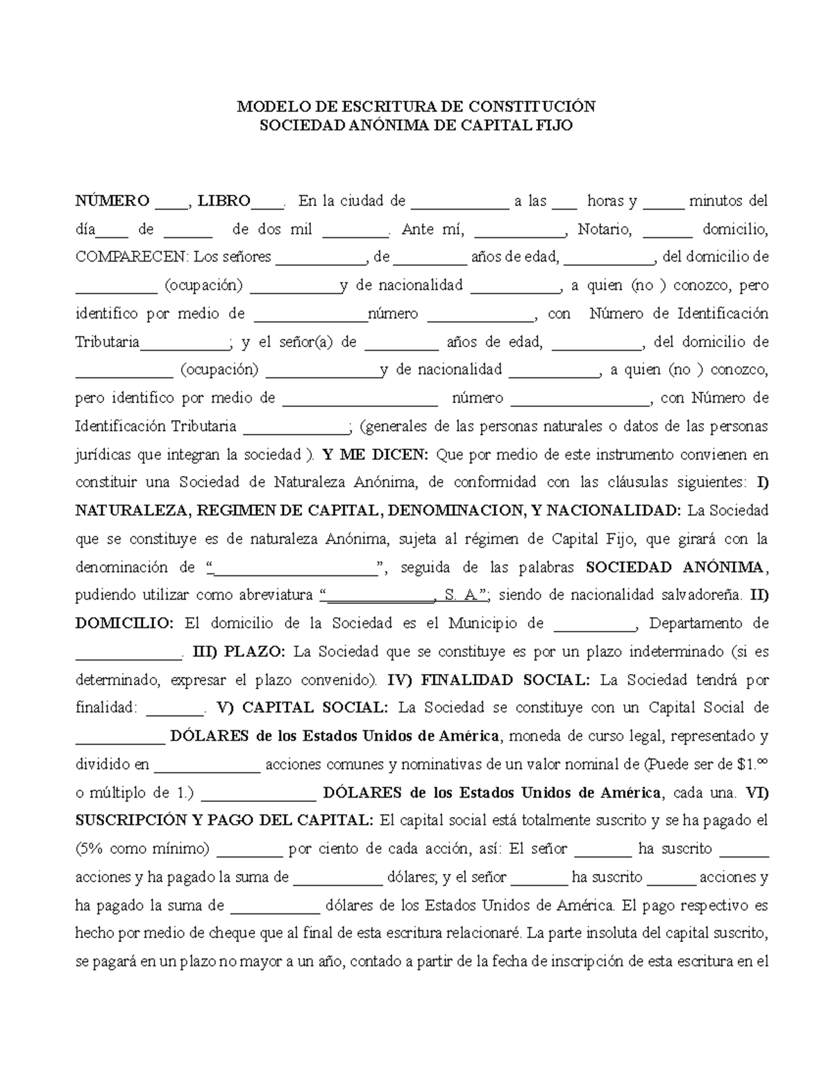 constitucion de una sociedad anónima, escritura publica. - MODELO DE ESCRITURA DE CONSTITUCIÓN ...