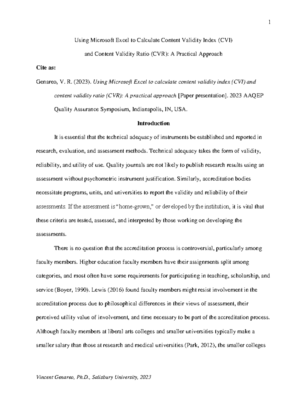 Using Excel for CVR and CVI Calculation: A Practical Guide - Studocu
