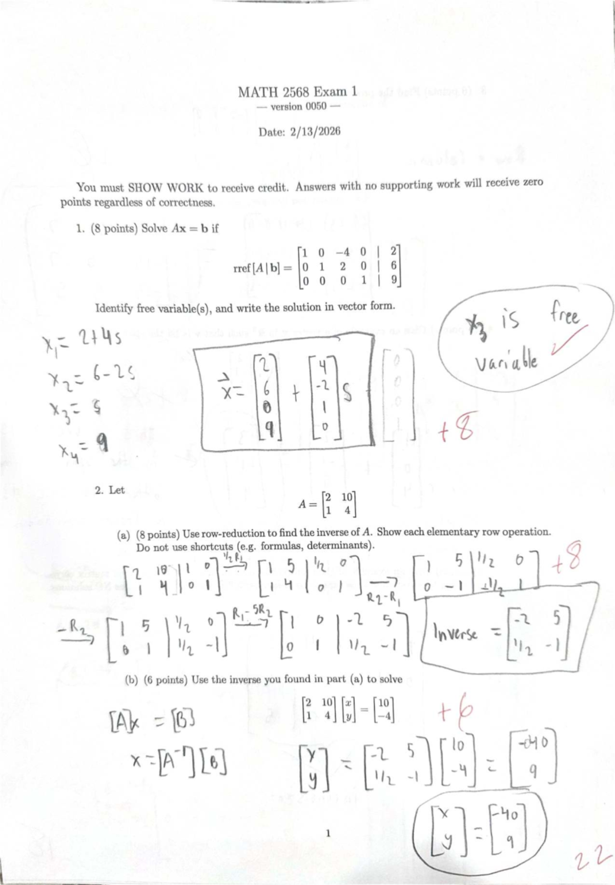 MATH 2568 Final Exam - Linear Algebra Practice Exam - Studocu