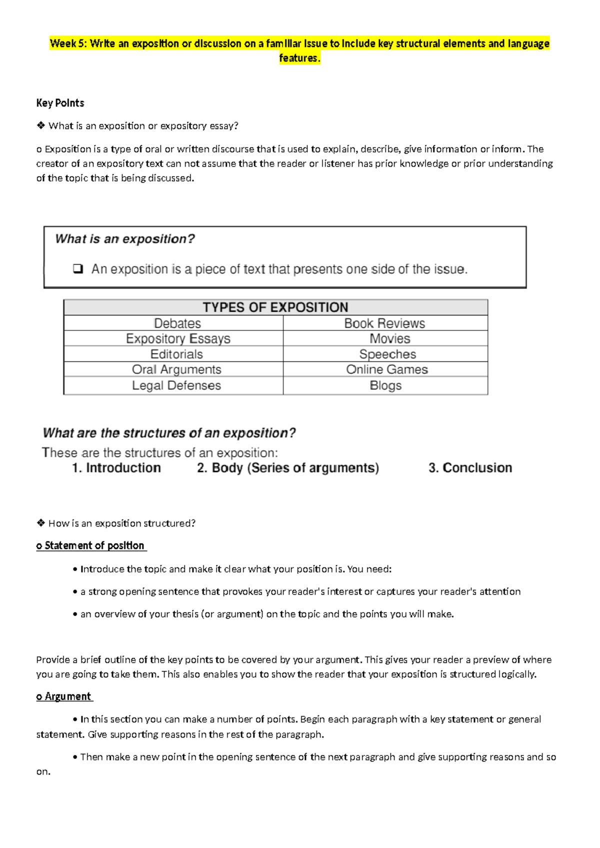 Expository Writing Guide for English 10 - Week 5 Notes - Studocu