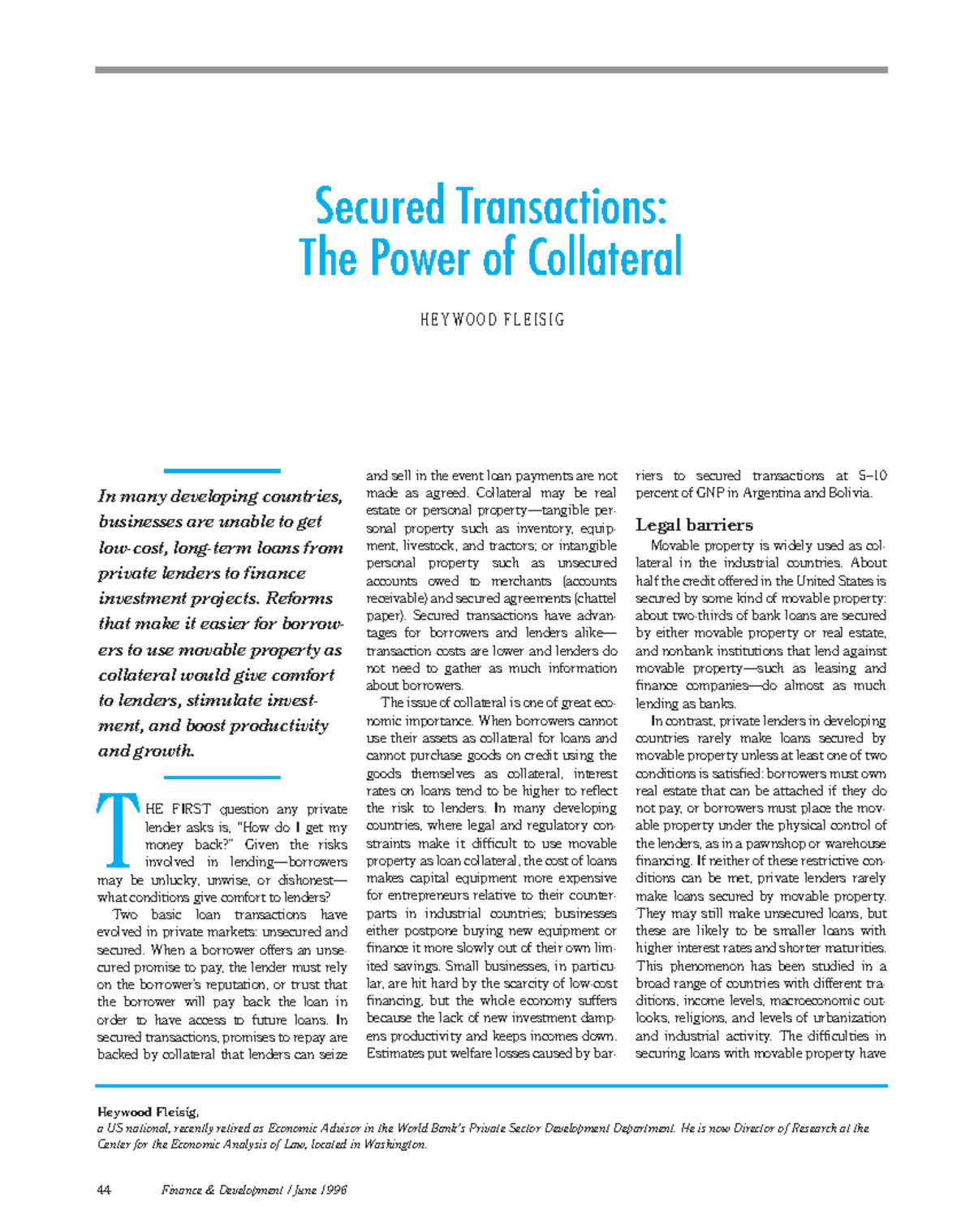 The Economic Impact of Collateral in Secured Transactions: 44 FinDev ...