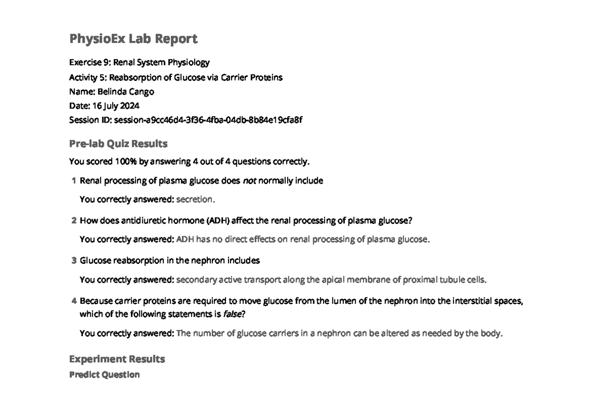 Physio Ex Exercise 9 Activity 5 - PhysioEx Lab Report Exercise 9: Renal ...