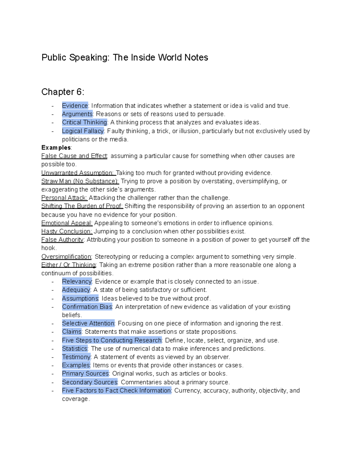 Public Speaking The Inside World Notes - Public Speaking: The Inside ...