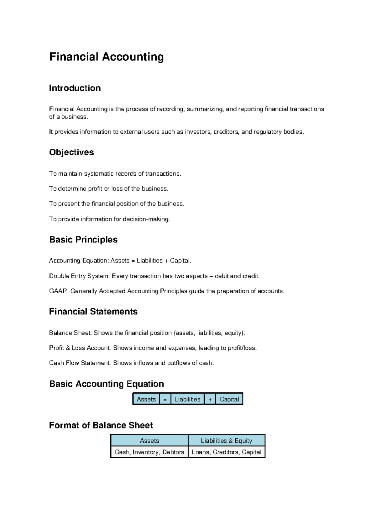 Financial Accounting Intro: Key Concepts & Principles - Studocu