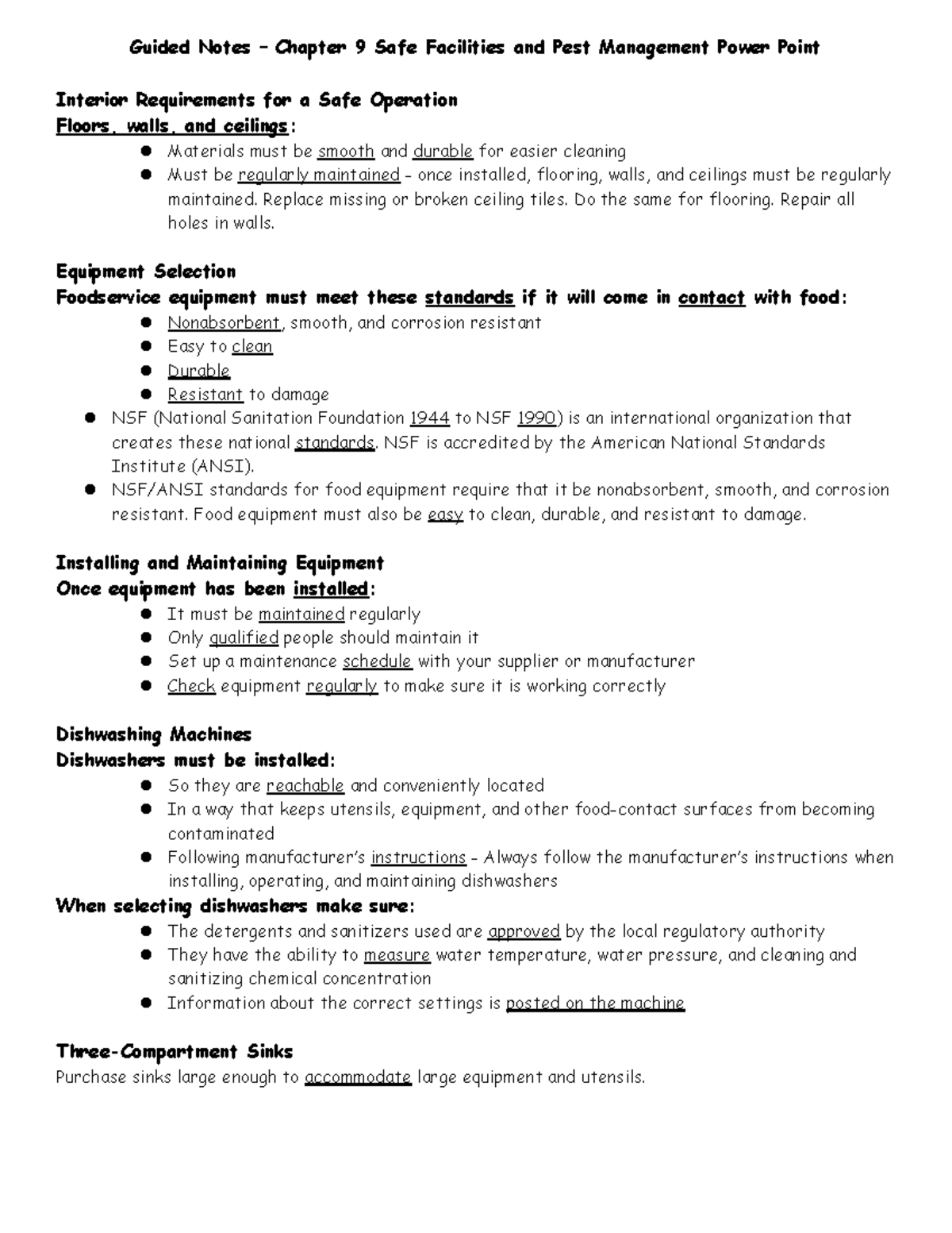 Guided Notes CH9: Safe Facilities & Pest Management Overview - Studocu
