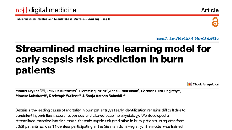 Streamlined ML Model for Early Sepsis Prediction in Burn Patients ...