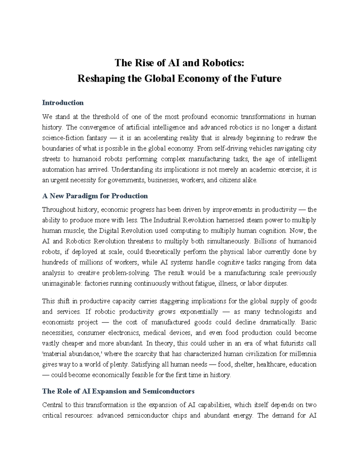 AI & Robotics Future Economy Essay: Transforming Global Markets - Studocu