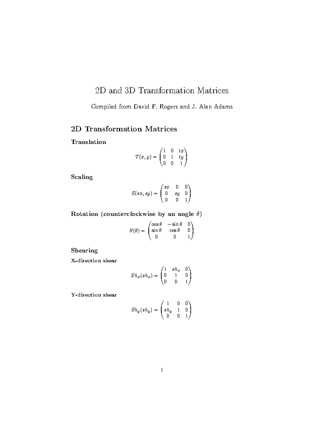 Transformation Matrices for 2D and 3D: Comprehensive Guide - Studocu