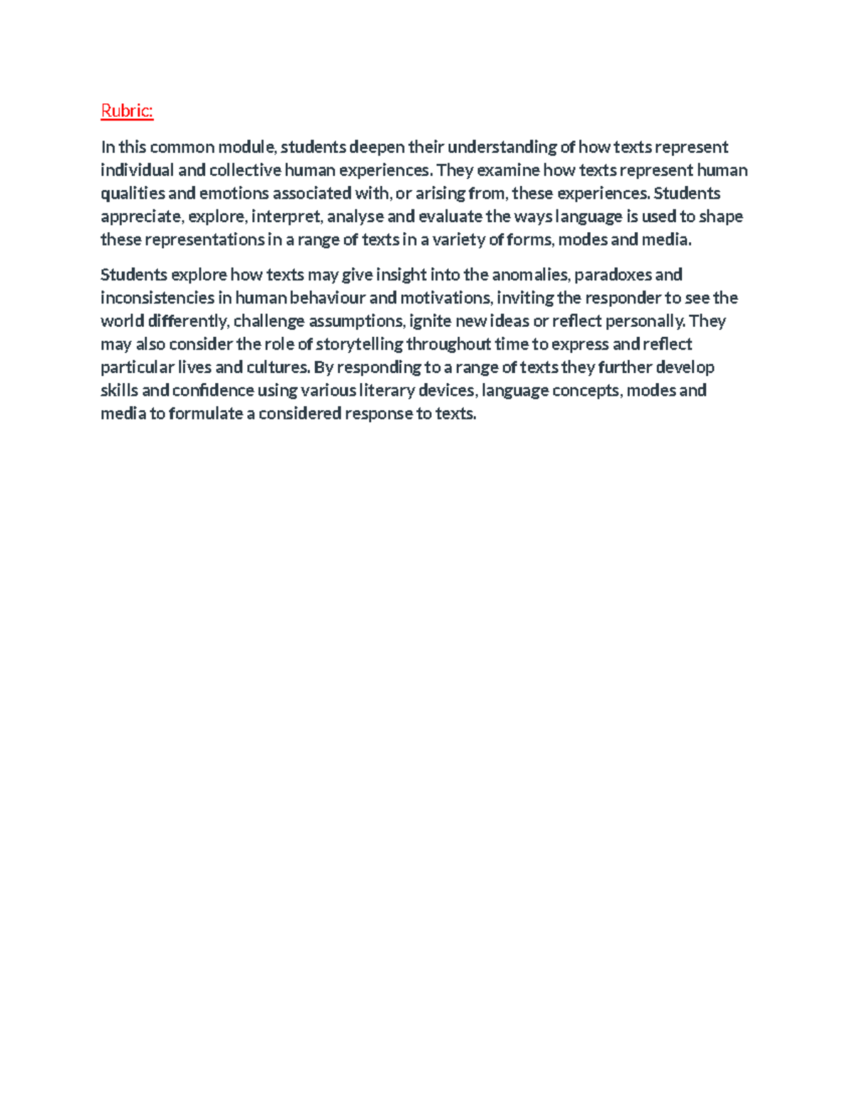ENG102: Texts and Human Experiences - Common Module Overview - Studocu
