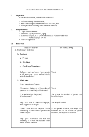 AREA of circle math 5 - lesson plan - Demonstration Plan in Mathematics ...