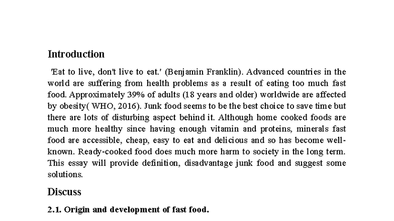 Health Impacts of Fast Food: A Study (Research-Writing) - Studocu
