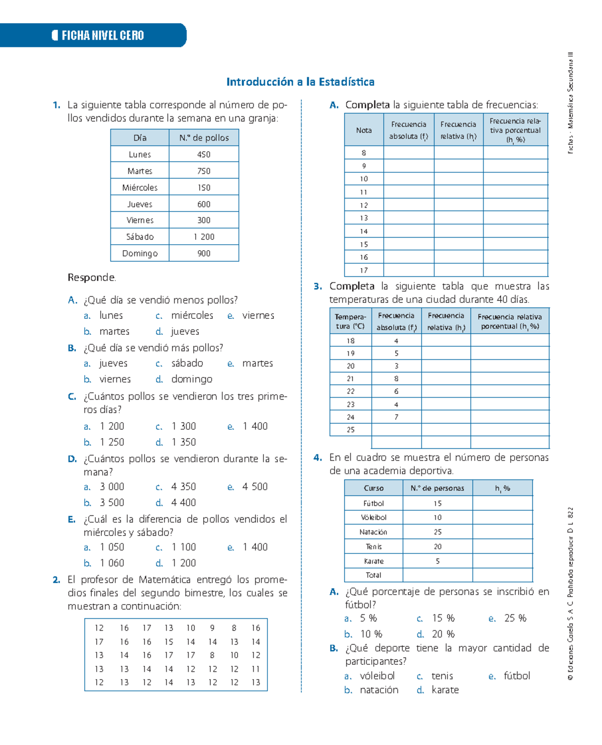 F0 Introducción a la estadística - FICHA NIVEL CERO Fichas - Matemática Secundaria III ...